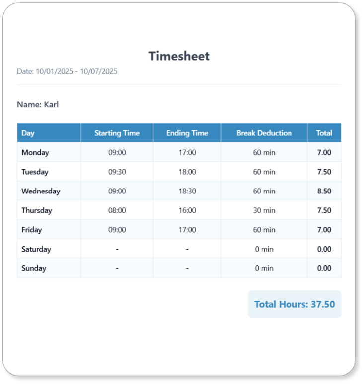 Free Time Card Calculator | ShiftCounter - Calculate Work Hours & Overtime